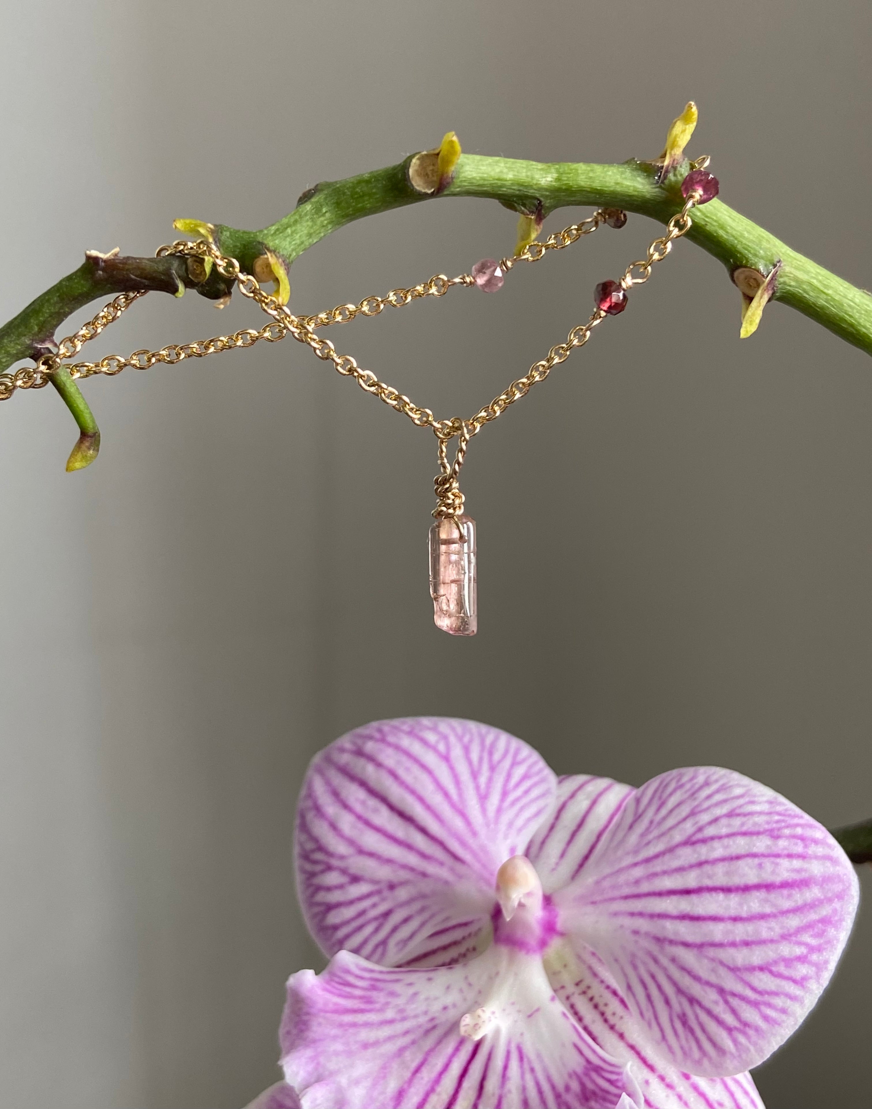 Raw pink tourmaline necklace store